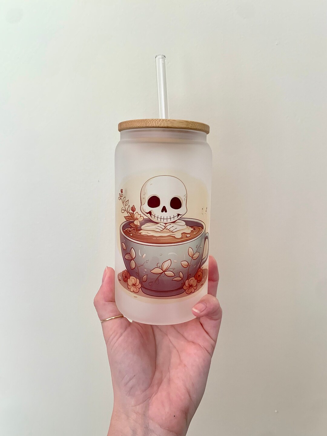 Skeleton Latte Beer Can Glass / Custom Iced Coffee Cup / Halloween Gift ...