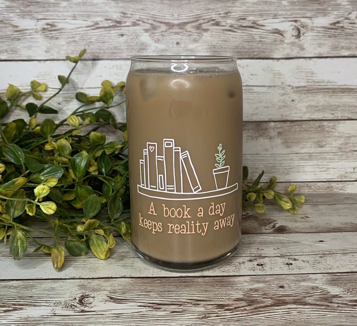 Book Lover Beer Can Glass / Bookshelf Plant Glass Can / Just One More ...