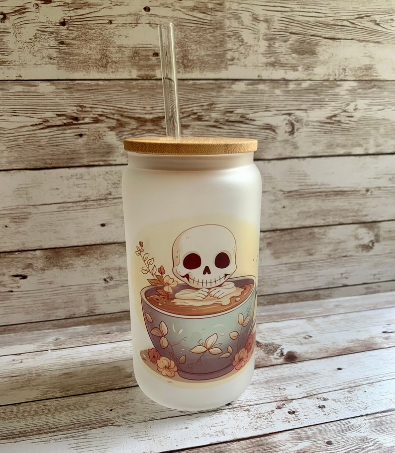 Skeleton Latte Beer Can Glass / Custom Iced Coffee Cup / Halloween Gift ...