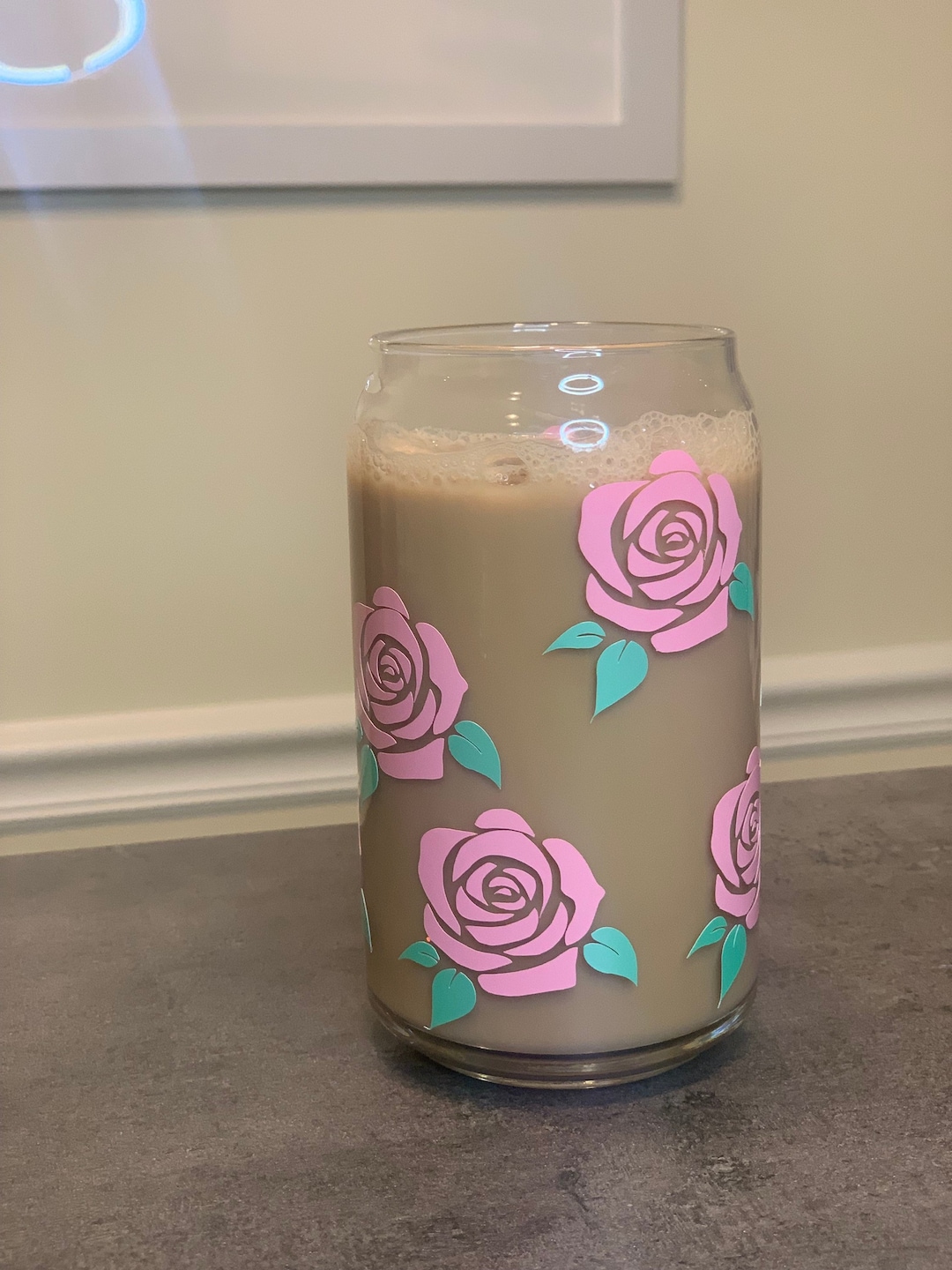 Blumen Rosen Bierd dose Glas / Valentines Herzen Kalte Tasse / Vday ...