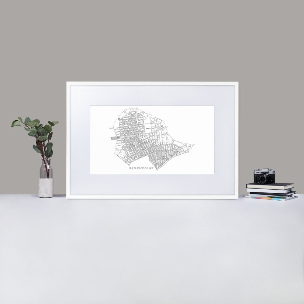 GREENPOINT MAP, Hand Drawn Map of Brooklyn Neighborhood, Black and ...