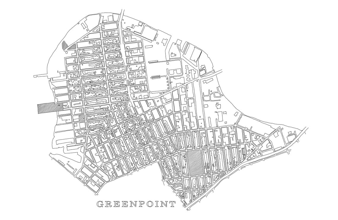 GREENPOINT Map, Hand Drawn Map of Brooklyn Neighborhood, Black and ...
