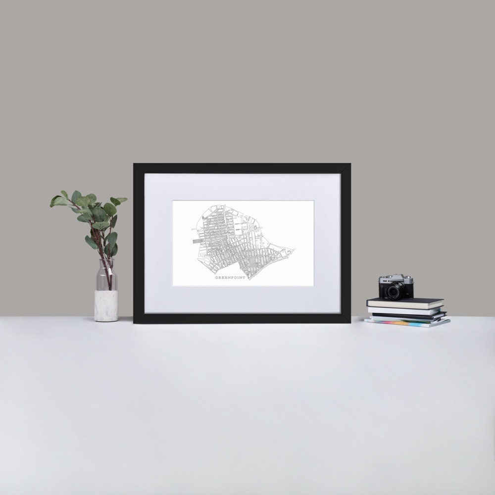 Greenpoint Map Art, Hand-drawn Brooklyn Illustration, Framed Matte ...