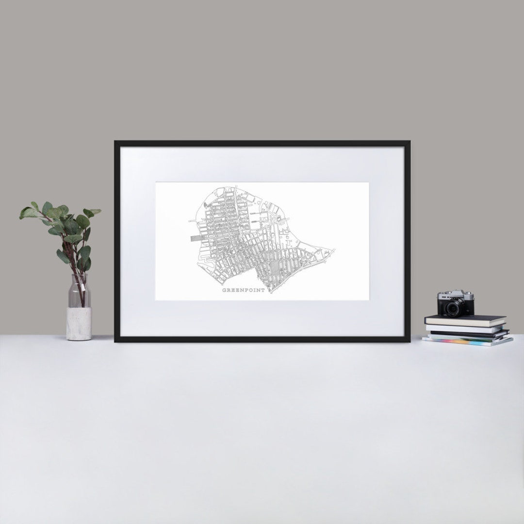 GREENPOINT MAP, Hand Drawn Map of Brooklyn Neighborhood, Black and ...