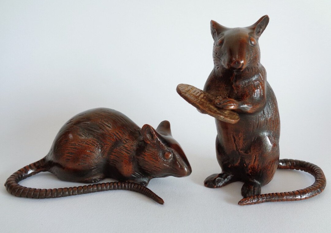 2379 Pair of Iron Rats With Ancient Lucky Coin Okimono - Etsy