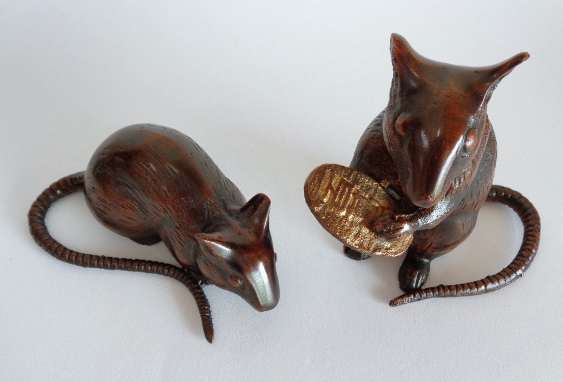 2379 Pair of Iron Rats With Ancient Lucky Coin Okimono - Etsy Singapore
