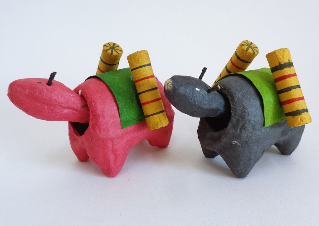Akabeko Cow Paper Mache Doll Japanese Folk Art Ox-cow Good Luck Charm ...