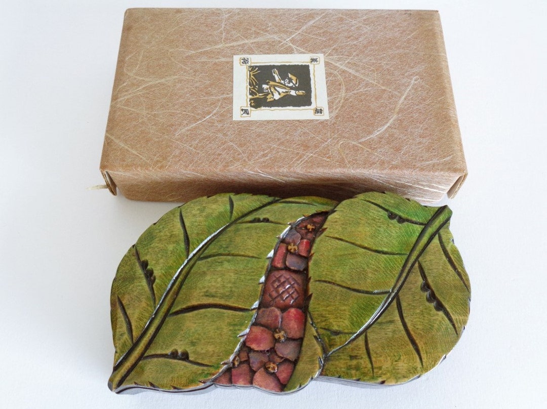 Wood Carved Toothpick Box: Japanese Leaf Design, Pack Box - Etsy