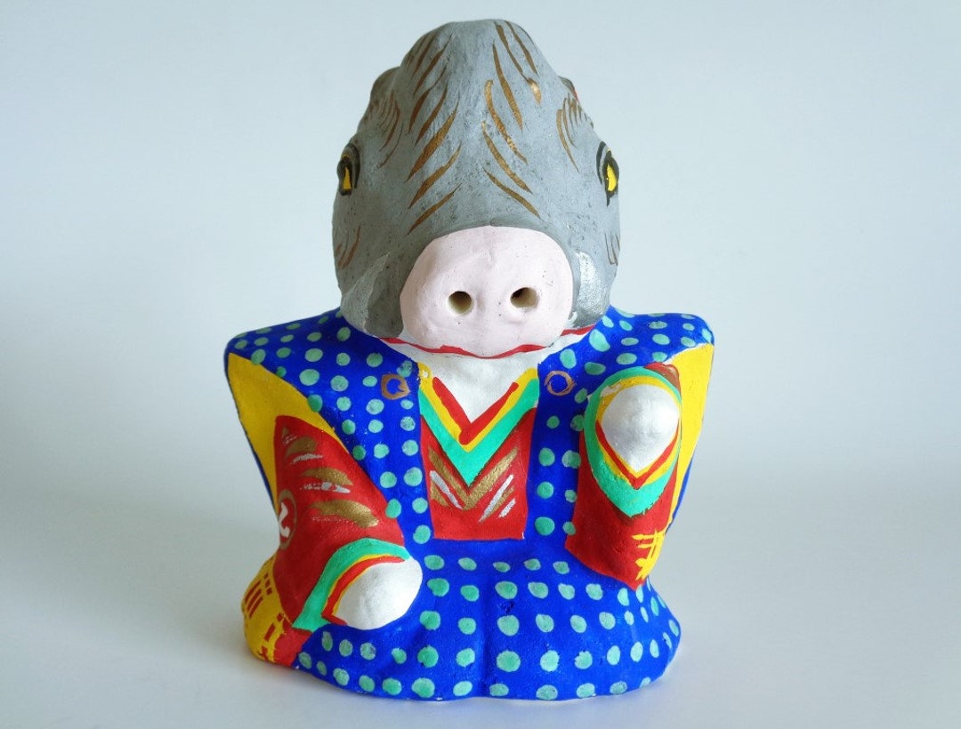 V29 Wild Boar Okimono Ornament ,artistic Clay Folk Craft,japanese Wild ...