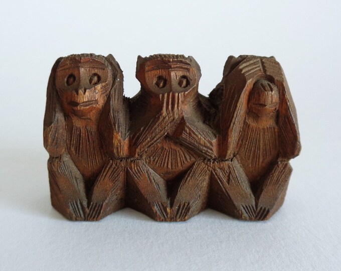 Antique the Three Wise Monkeys Wood Carved Figurine ,japanese Three ...