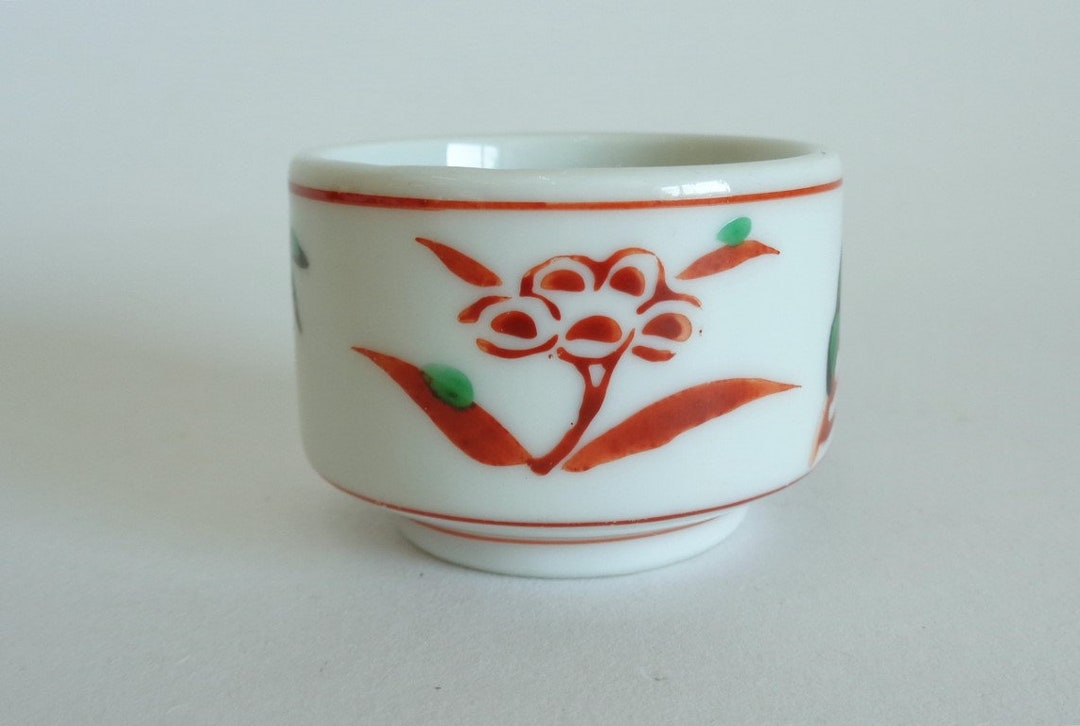Japanese Akae Porcelain Sake Cup: Artistic Floral Design - Etsy