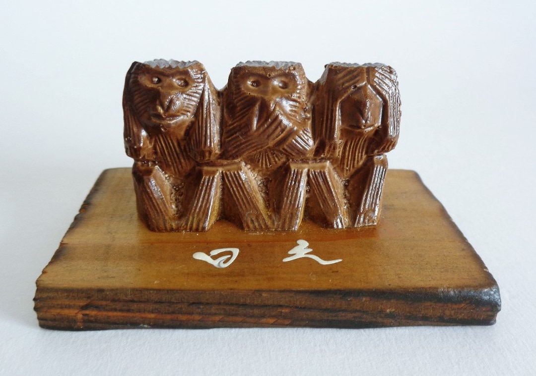 Three Wise Monkeys Wood Carved Figurine: Japanese Craft - Etsy