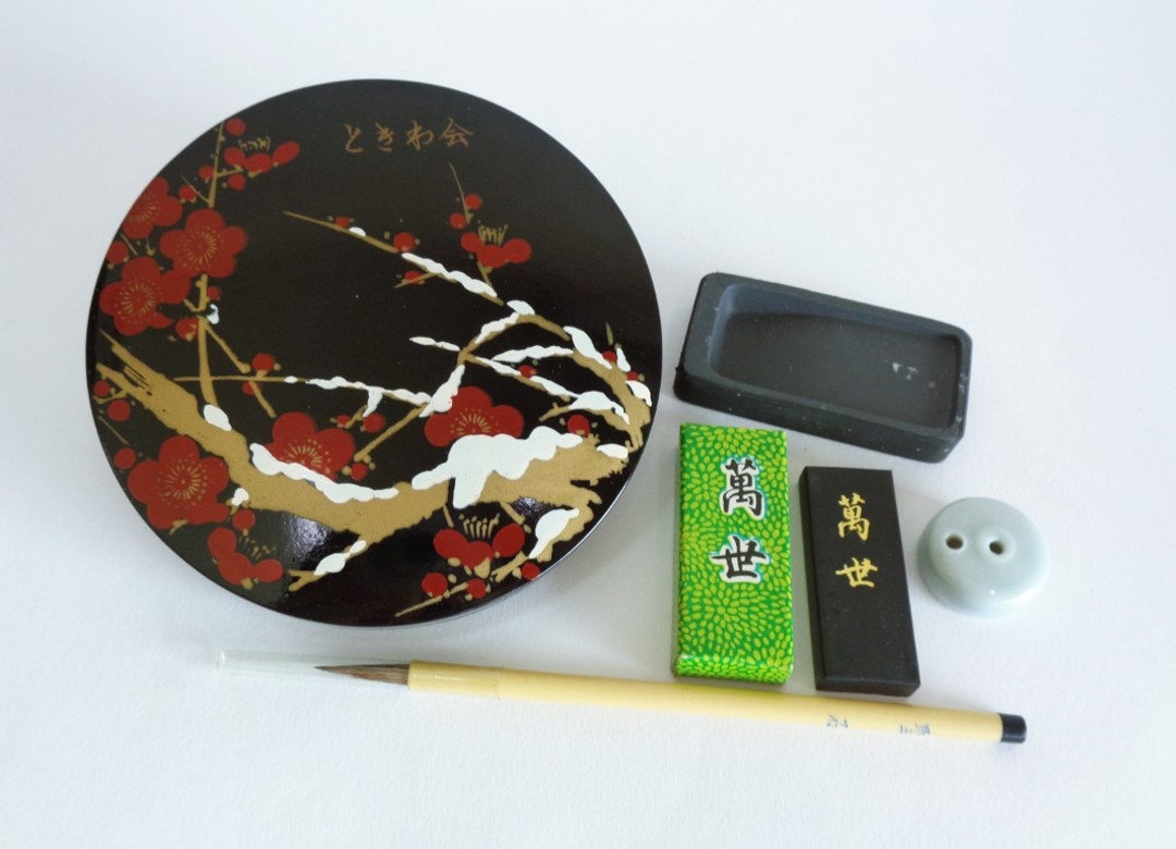 5875 Japanese Calligraphy Tools-ink Stone,ink Stick,brush ,water ...