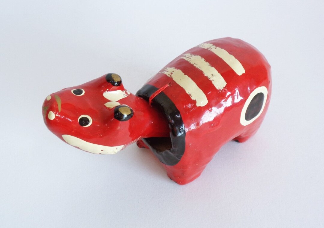 Akabeko Red Cow Japanese Handcrafted Paper Mache, Vtg Papier-mâché Folk Craft Collectible ...