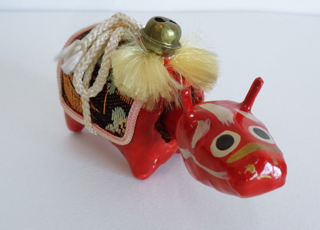 Art Dolls Art & Collectibles 4906# Akabeko Red Cow Japanese Handcrafted Paper Mache Vtg papier ...