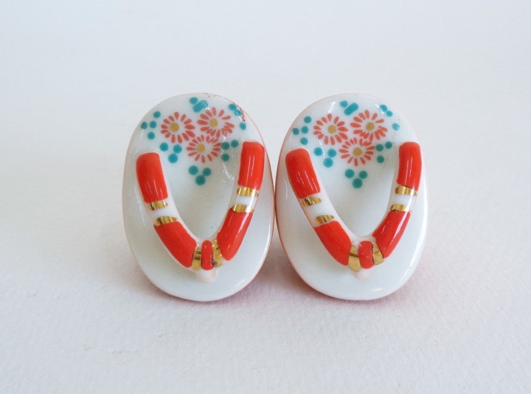 Pair of Mini Geta Handcrafted Ceramic Mini Sandals, Japanese Arita-yaki ...