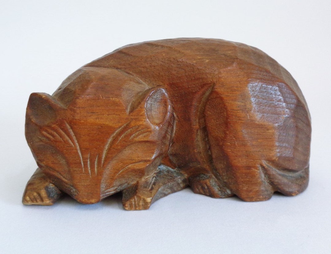 Antique Sleeping Cat Old Japanese Wood Carved Okimono Ornament Sleeping ...