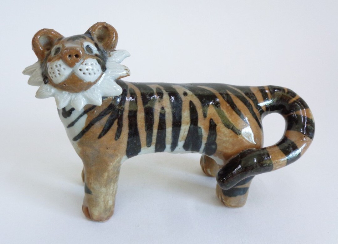 Tiger Hand Made Statuette ,japanese Artistic Pottery Okimono Ornament ...