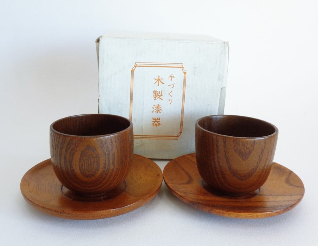Japanese Lacquerware Tea Cup Set: Handmade Wood Coasters, Boxed - Etsy