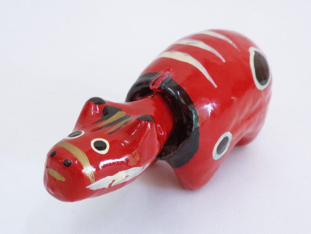 Japanese Red Cow AKABEKO Papier-mâché Lucky Charm Vintage Folk Toy ...
