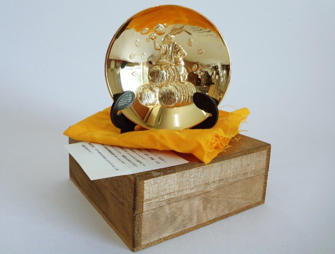 Sakazuki Sake Cup Rabbit,bunny With Mallet ,vtg.japanese 24 KGP GOLD ...