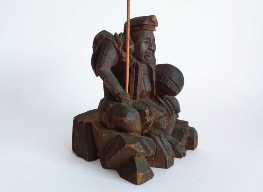 Antique Ebisu Japanese Hand Carved Wooden Okimono God of Luck, Edo or ...