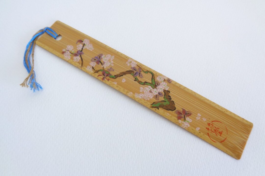 Japanese Bamboo Bookmark Hand Painted Sakura, Signed, Handmade ...