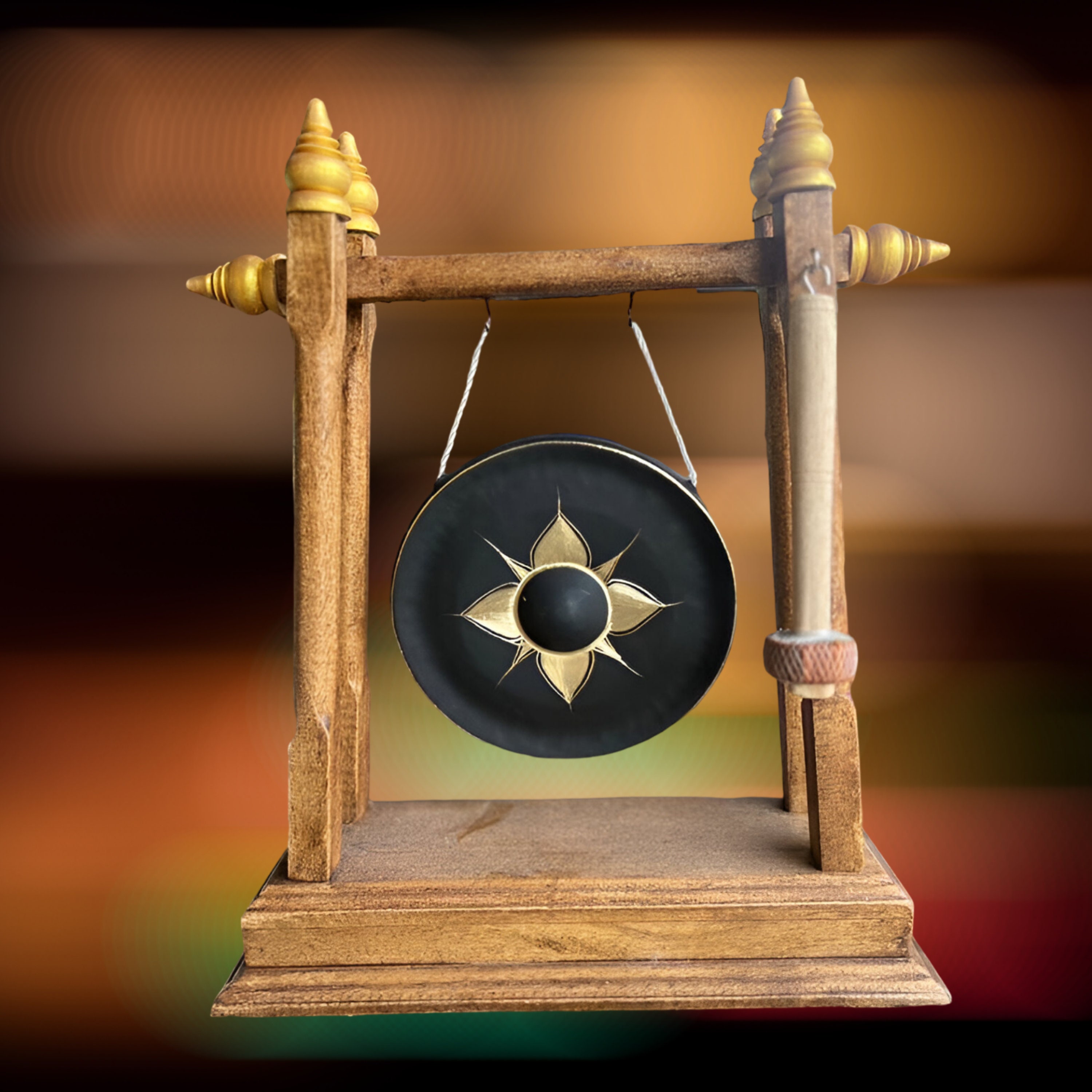 Antique Thai Brass Gong Tam, Tiny Local Gong, Brass Gong Stand With ...