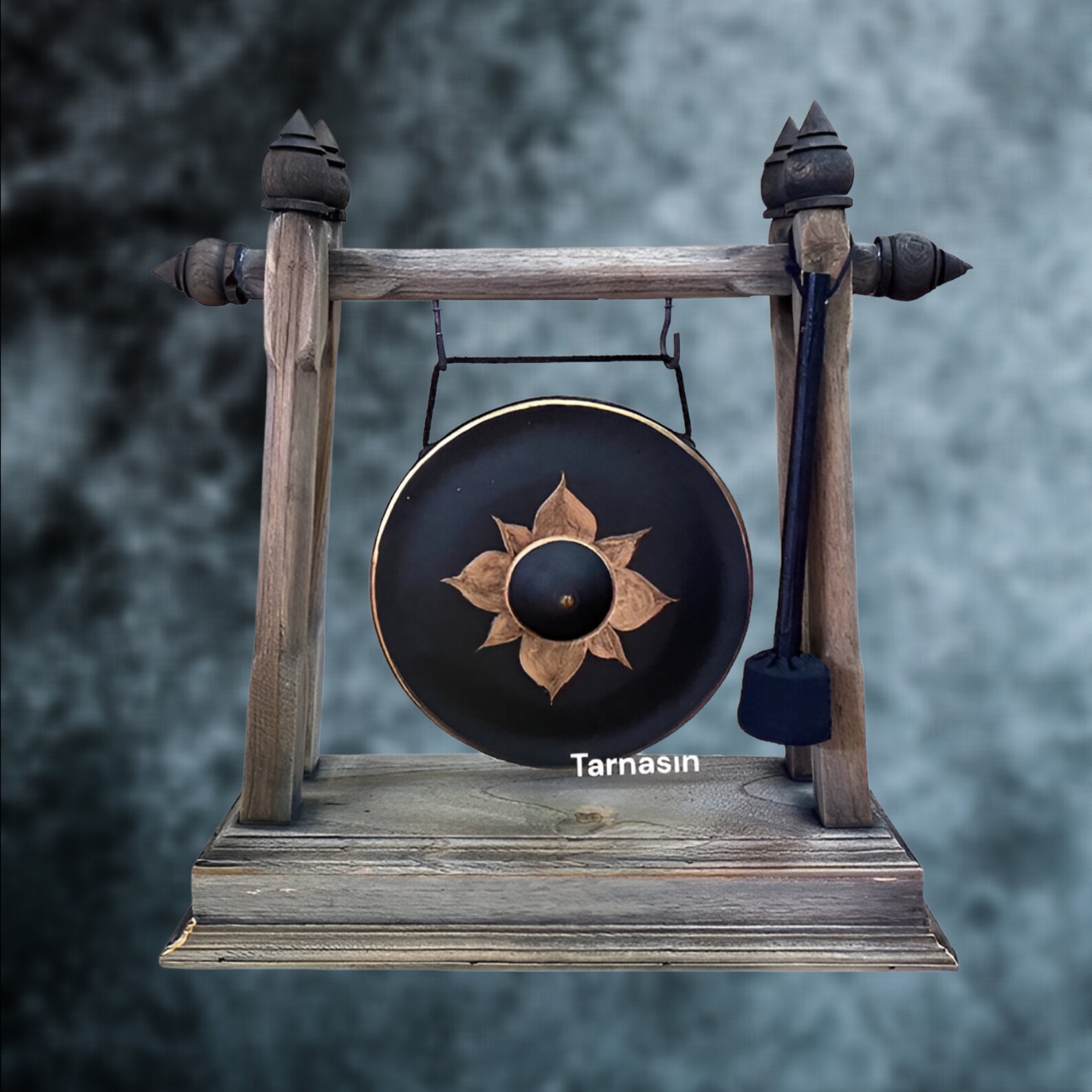 Antique Thai Brass Gong Tam, Tiny Local Gong, Brass Gong Stand With ...