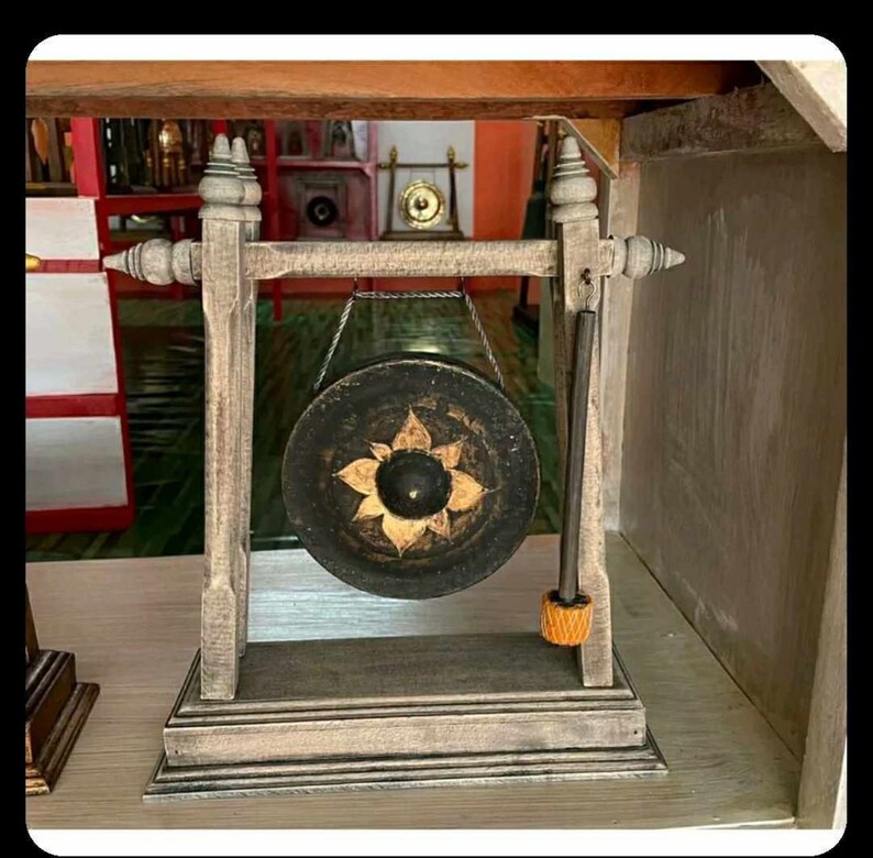 Antique Thai Brass Gong Tam, Tiny Local Gong, Brass Gong Stand With ...