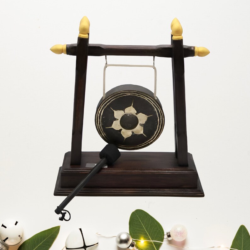 Antique Thai Brass Gong Tam, Tiny Local Gong, Brass Gong Stand With ...
