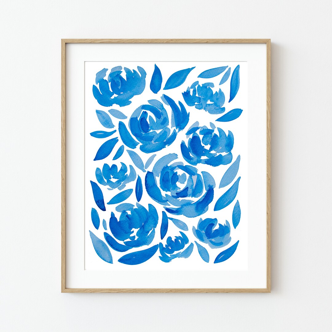 Blue Watercolor Peonies Print 11x14 | Classic Vintage Inspired Flower ...
