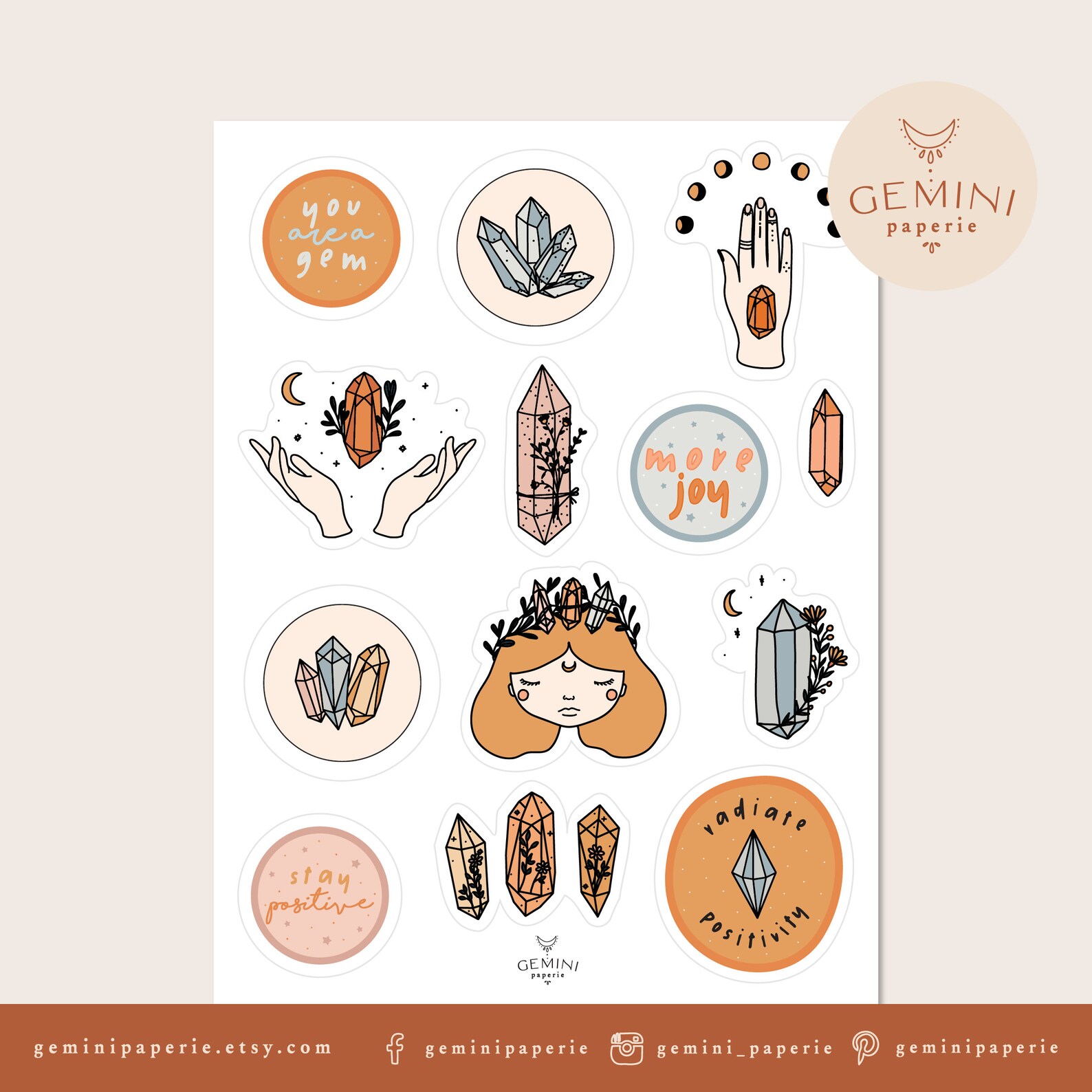 Gemstone Printable Stickers Cricut Design Stickers - Etsy