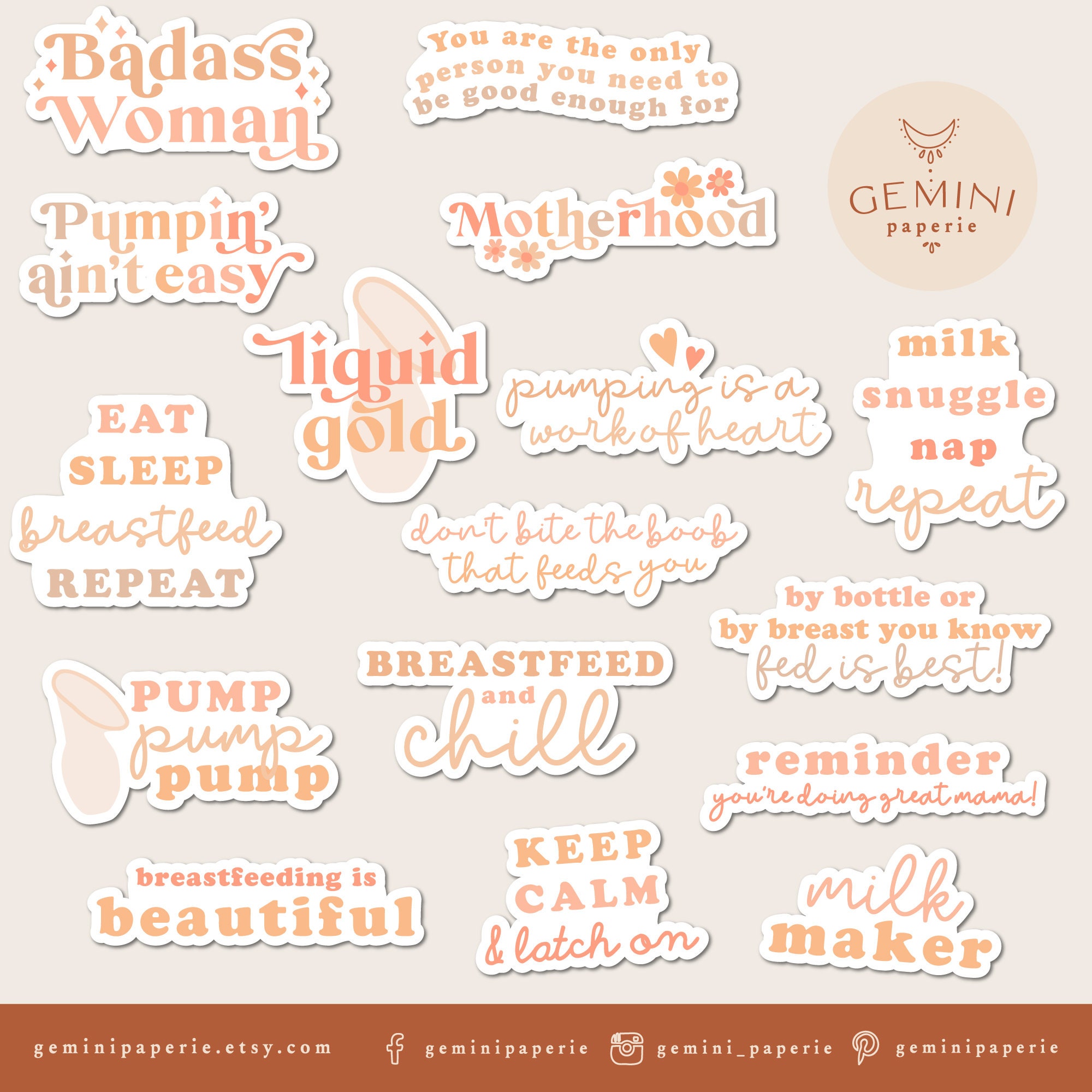 Breastfeeding Printable Stickers Bundle, Motherhood Addict Vinyl ...
