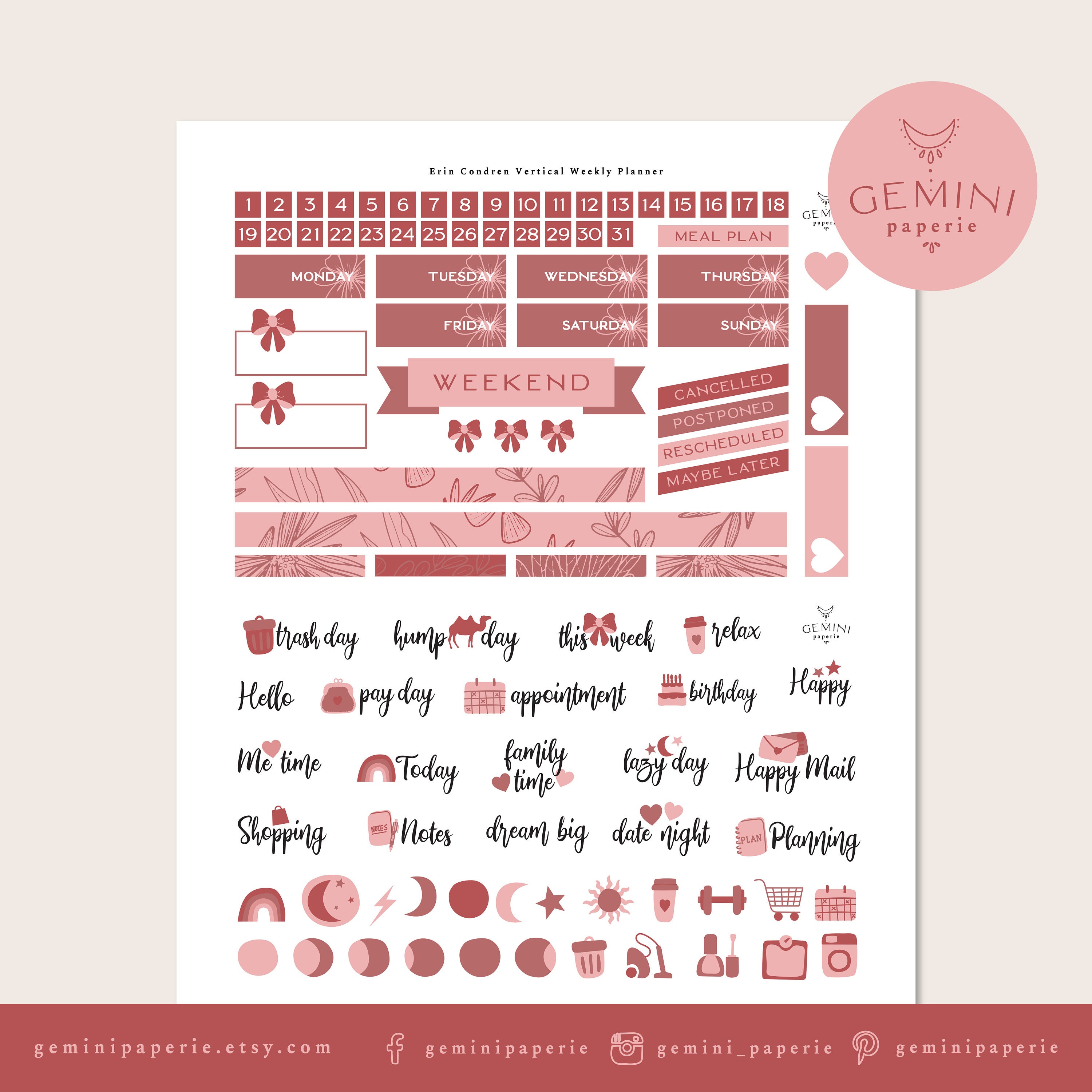 Printable Planner Stickers. Weekly Kit for Erin Condren Life - Etsy