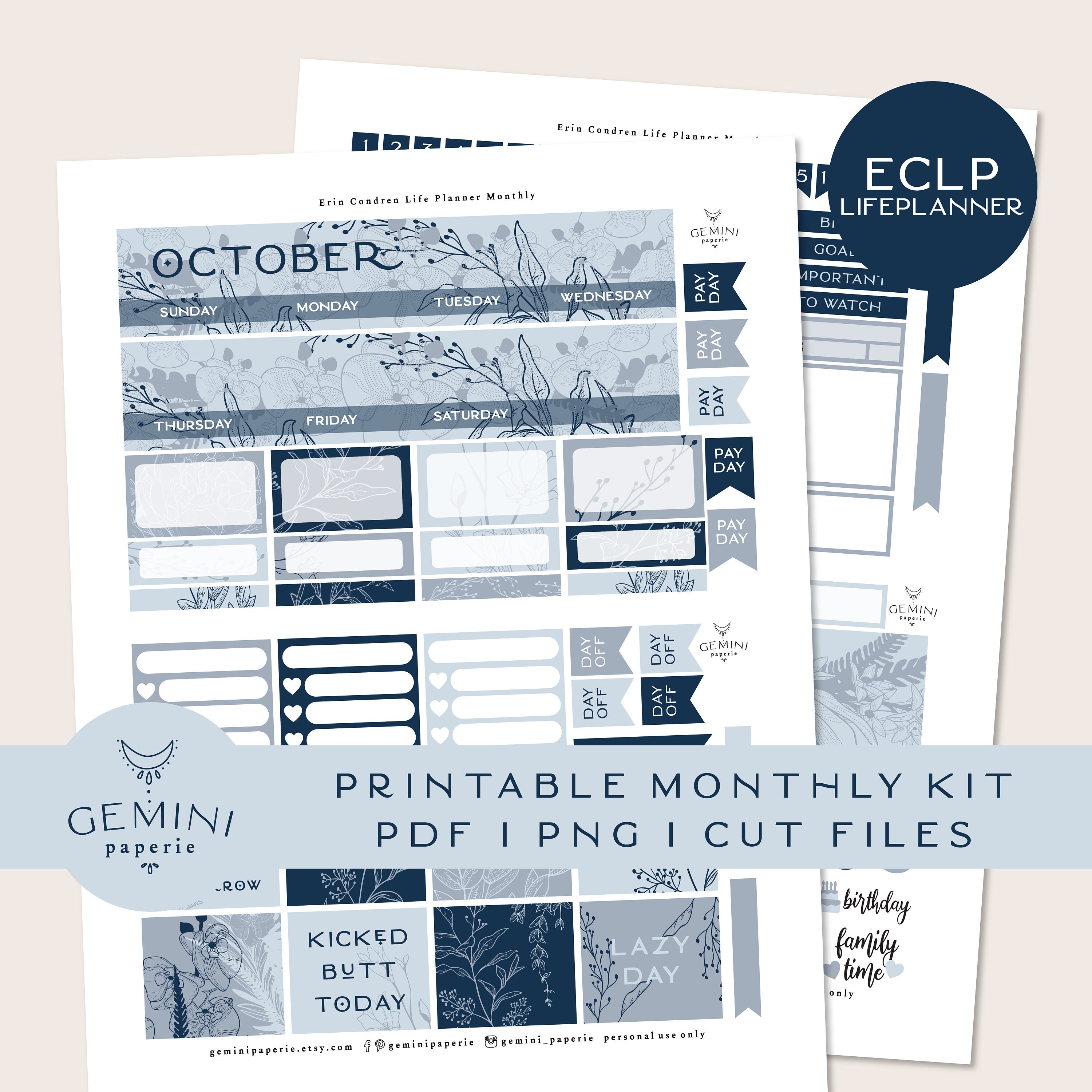 Monthly OCTOBER Printable Planner Sticker Kit Erin Condren | Etsy