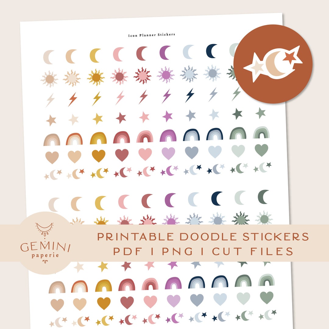 Doodle Icon Printable Planner Stickers, Functional Stickers for ...