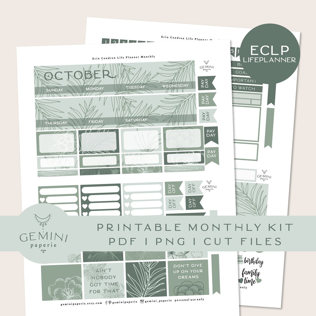 OCTOBER Monthly Kit, Printable Planner Stickers for Erin Condren Life ...