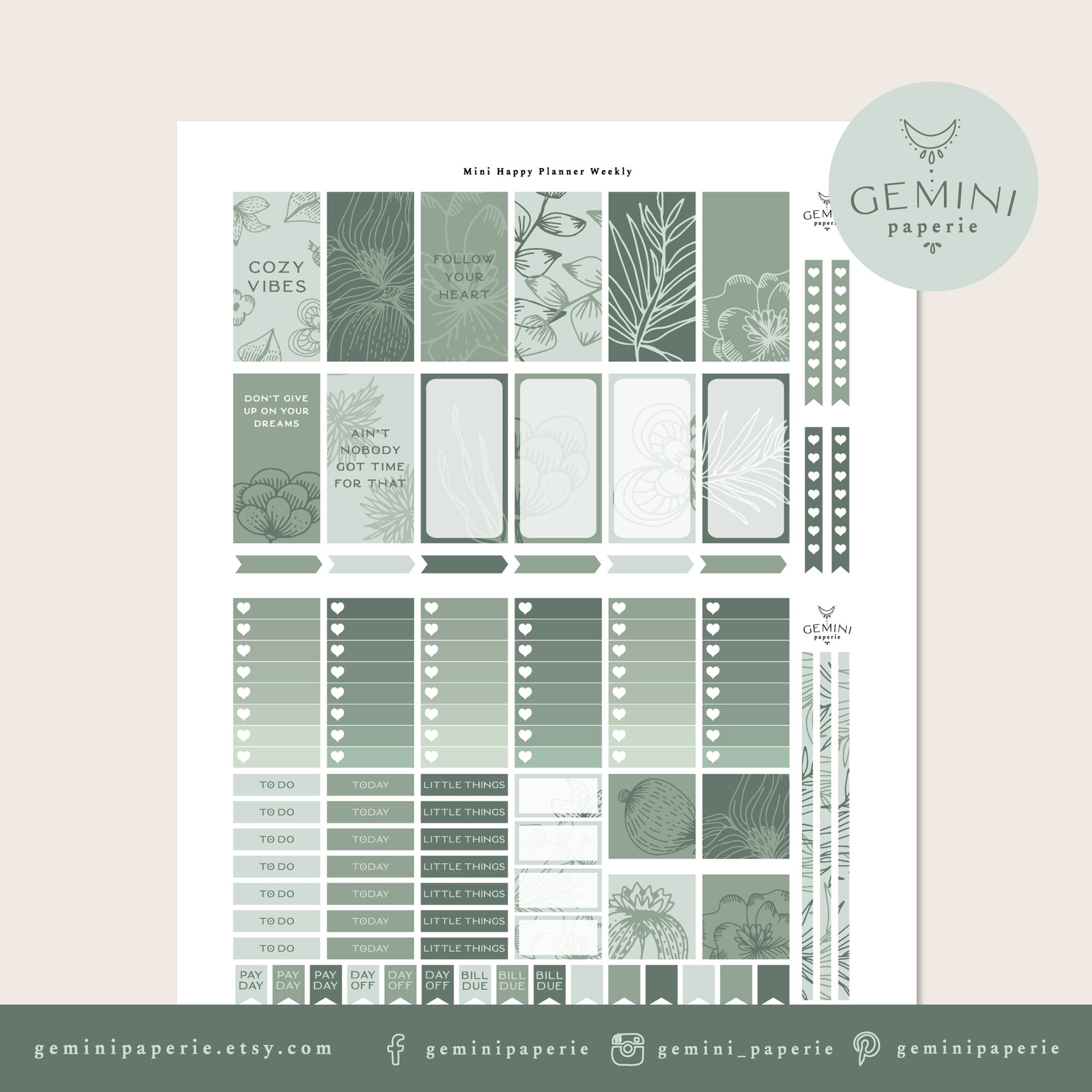 Mini Happy Planner Printable Stickers Botanical Mambi Mini | Etsy