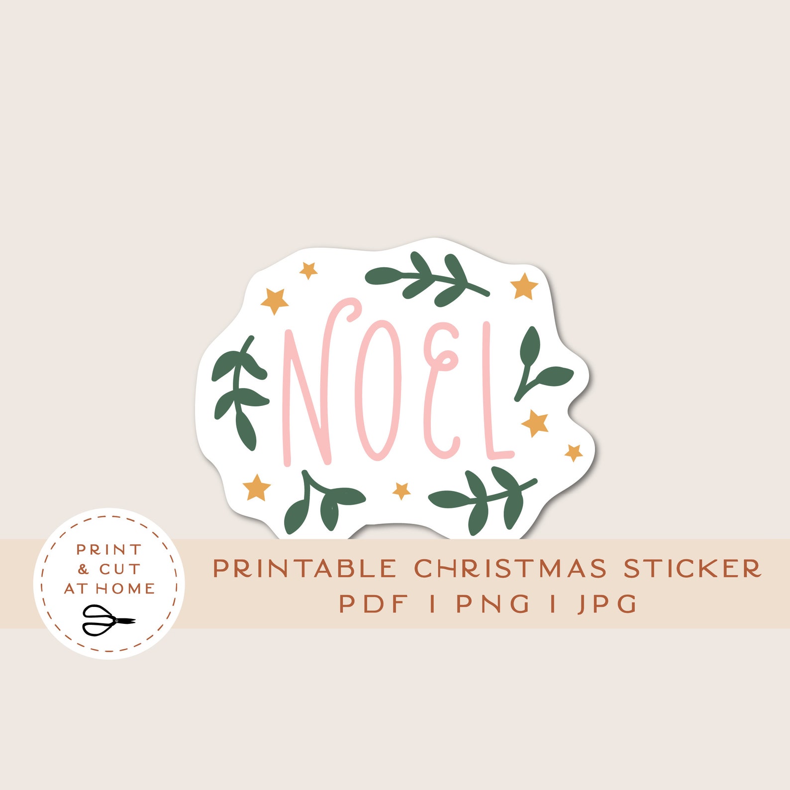 Christmas Printable Sticker, Noel Vinyl Sticker, Holiday Sticker ...