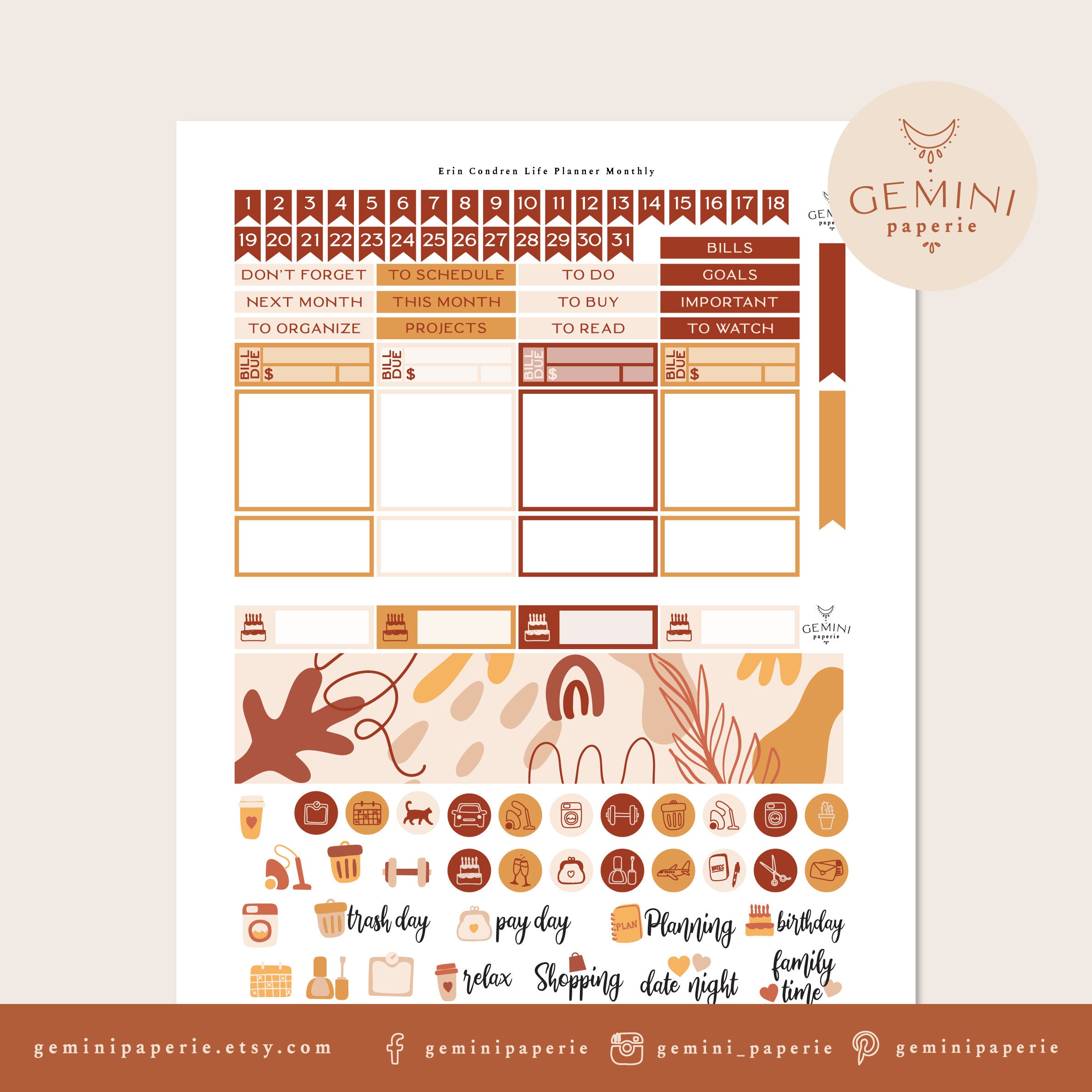December monthly sticker kit printable Erin Condren life planner ...