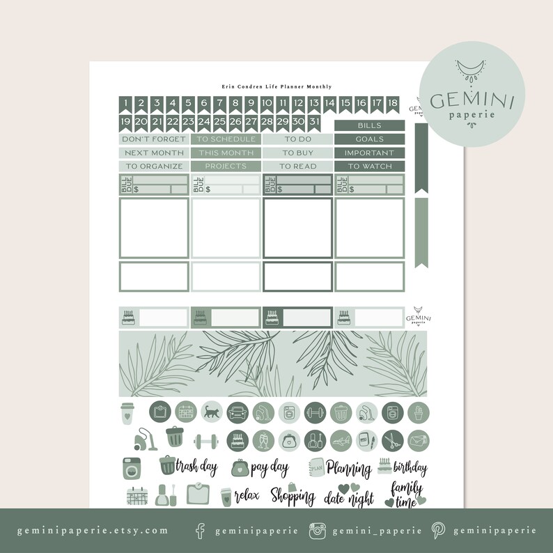 March Monthly Kit. Printable Planner Stickers for Erin Condren 2021 ...
