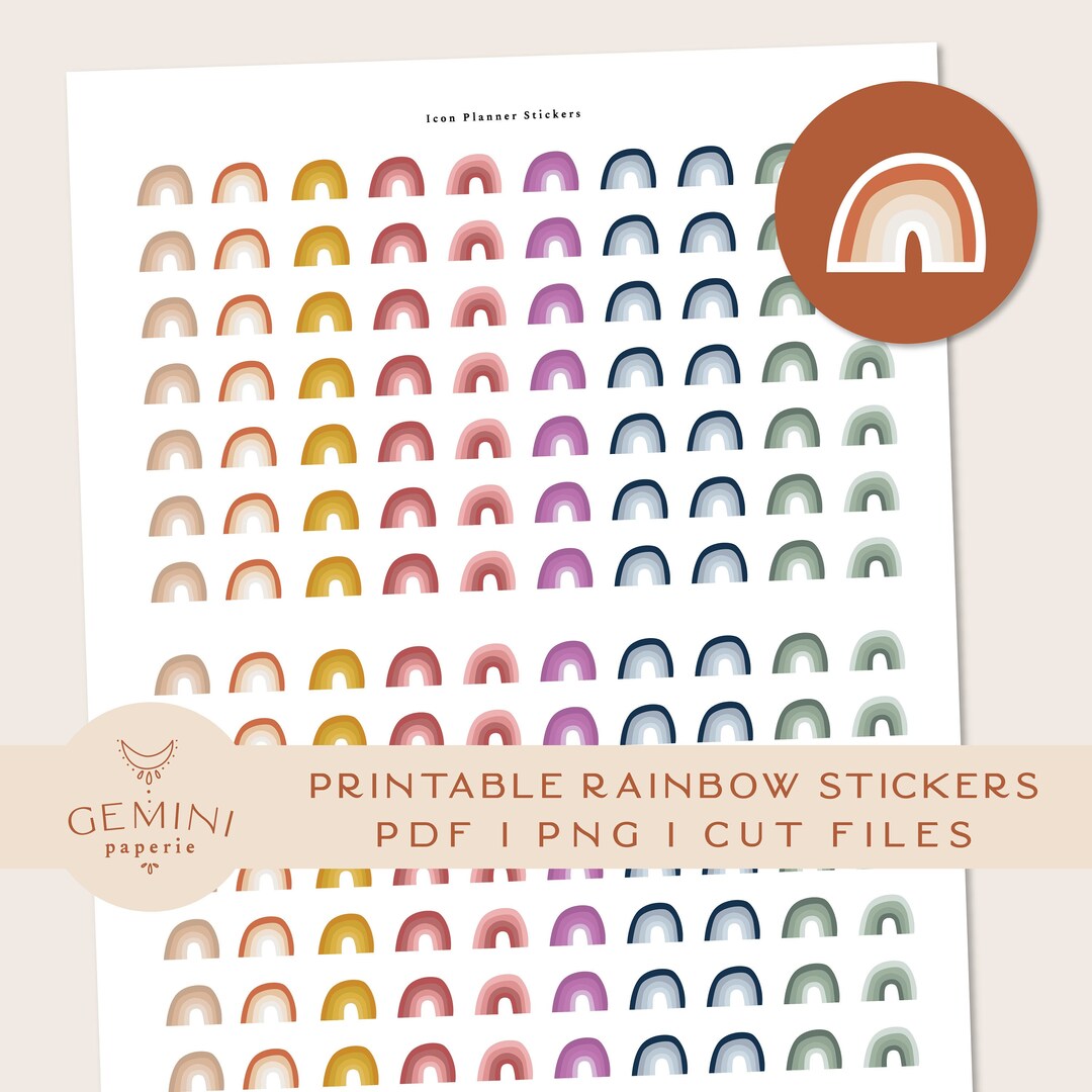 Rainbow Icon Printable Planner Stickers, Functional Stickers for ...