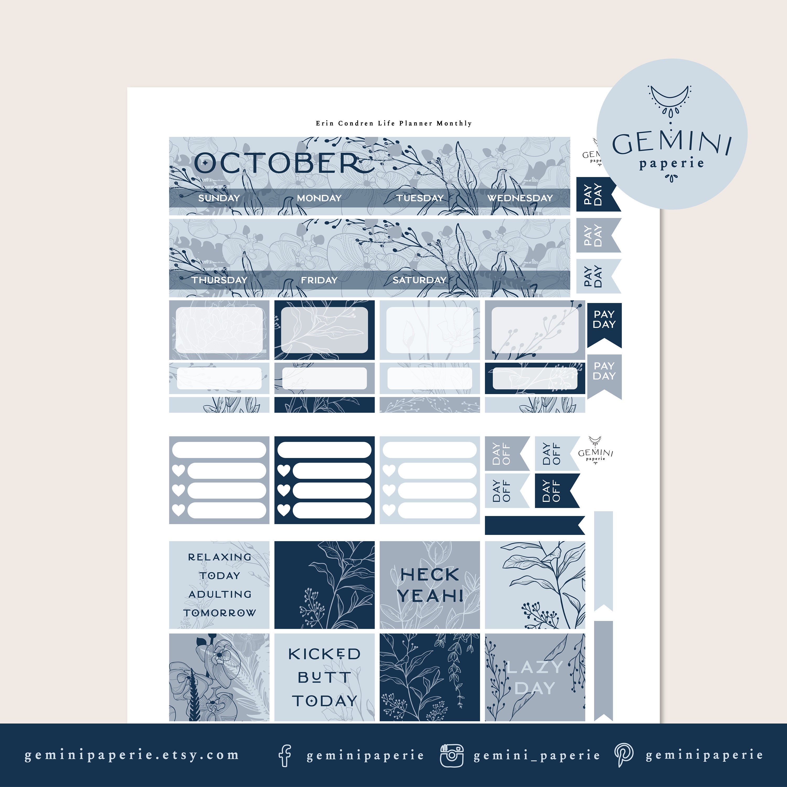 Monthly OCTOBER Printable Planner Sticker Kit Erin Condren | Etsy