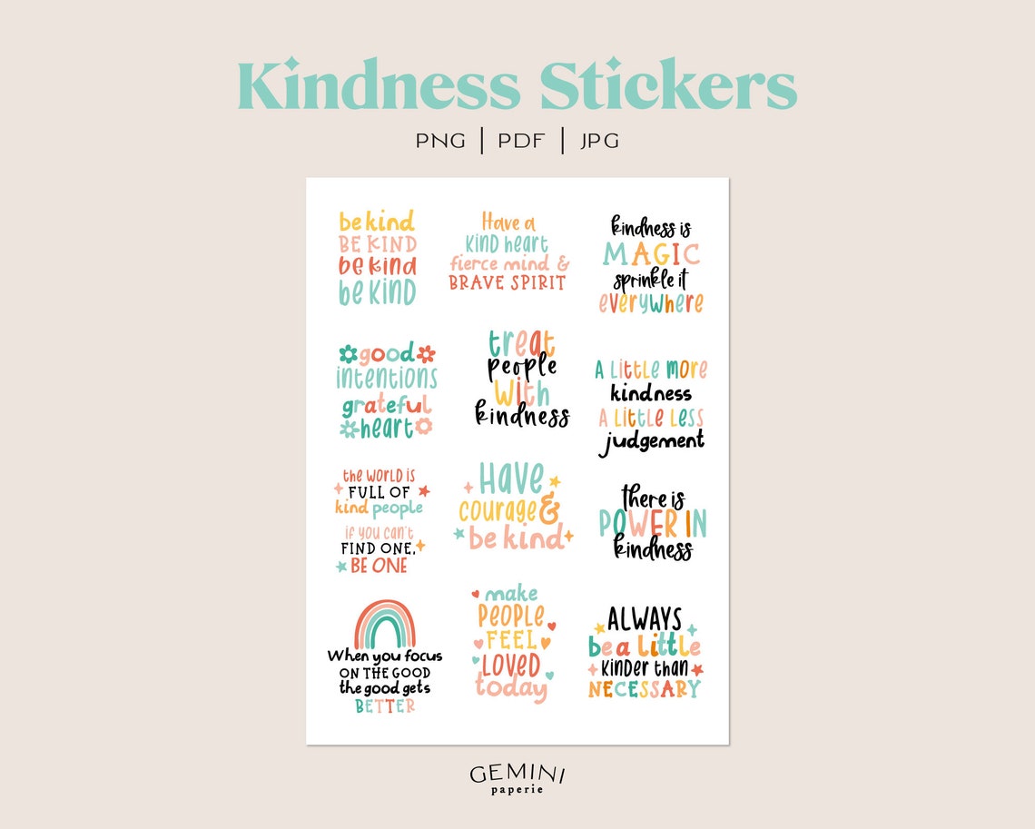 Kindness Sticker Bundle Motivational Png Positivity - Etsy
