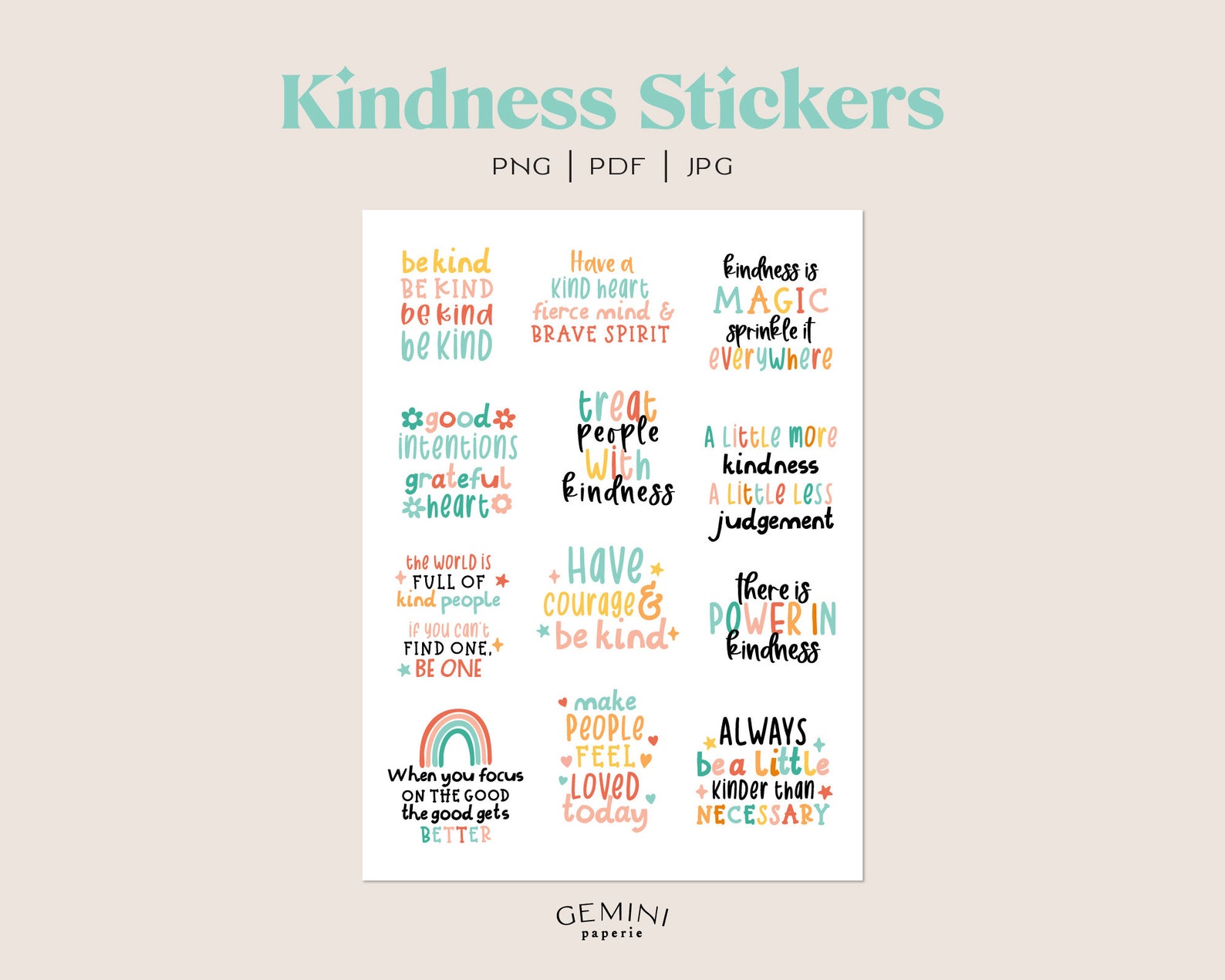 Kindness Sticker Bundle Motivational Png Positivity - Etsy
