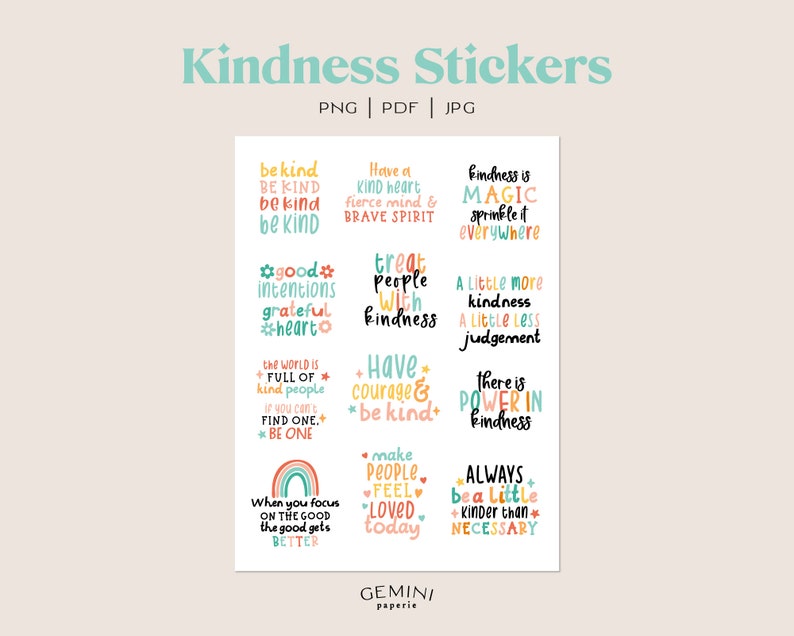 Kindness Sticker Bundle Motivational Png Positivity - Etsy