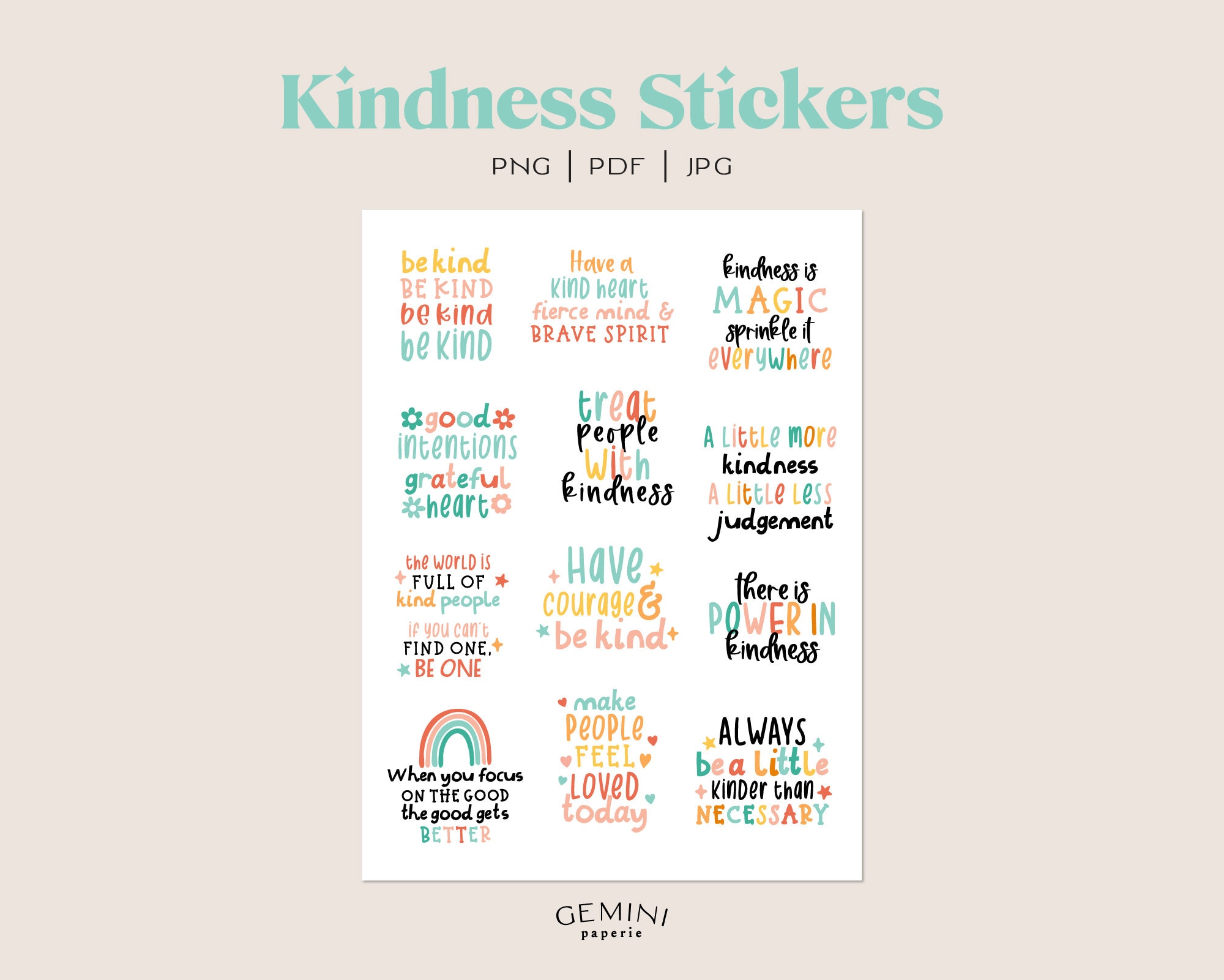 Kindness Sticker Bundle Motivational Png Positivity - Etsy