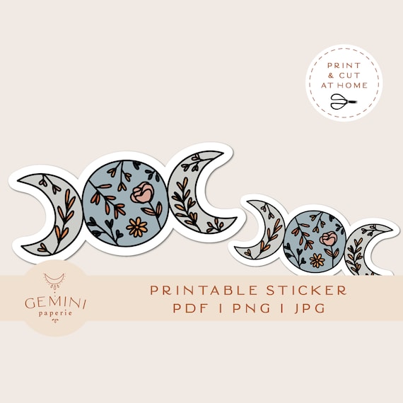 Moon Printable Sticker Floral Moons Vinyl Sticker Laptop - Etsy