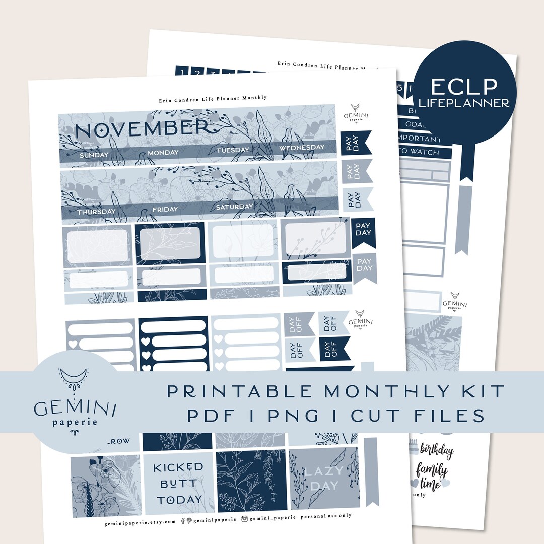 Monthly NOVEMBER Printable Planner Sticker Kit Erin Condren 2021 Life ...